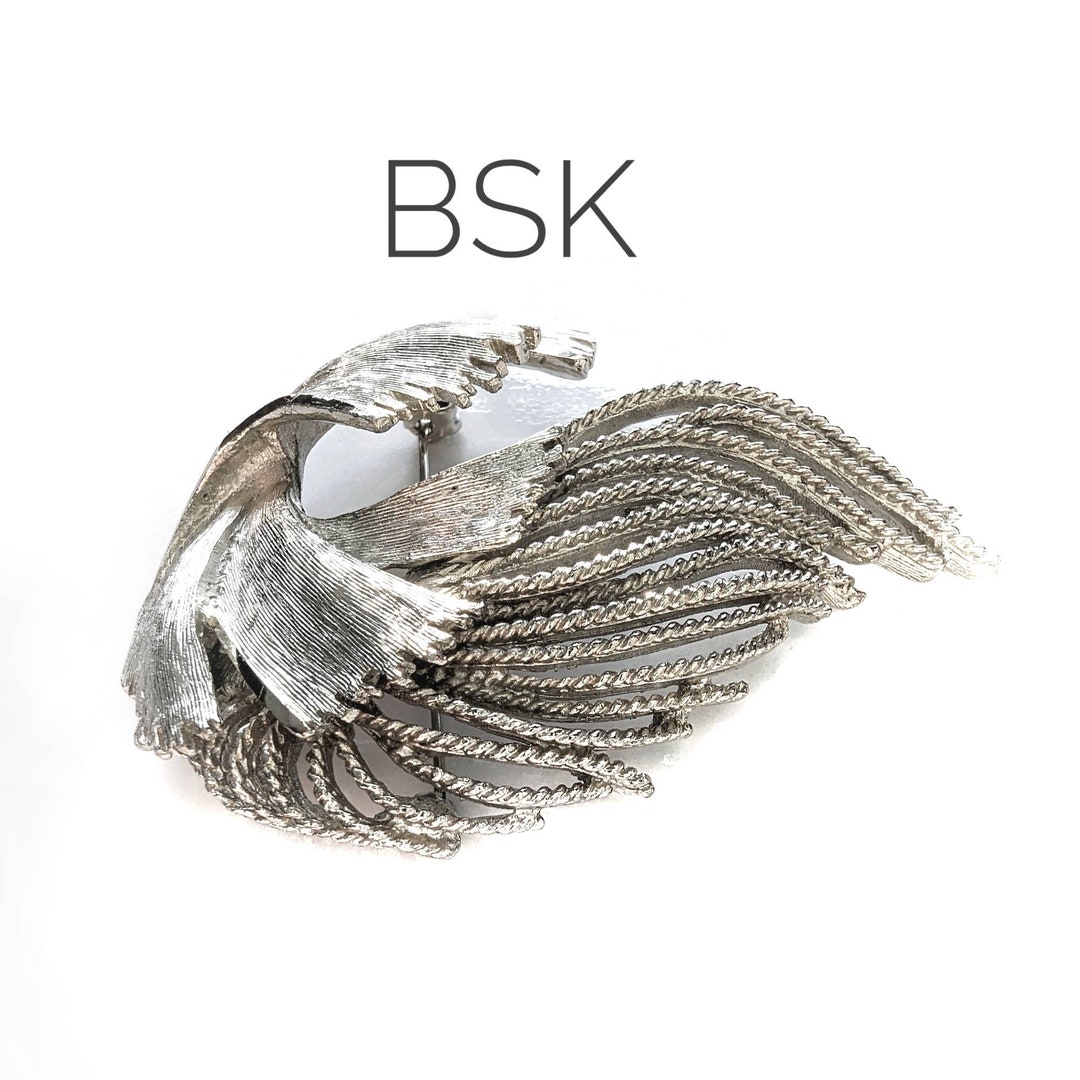 Mid Century Modern Signed BSK Textured Matte Silver Tone Domed Spray ...