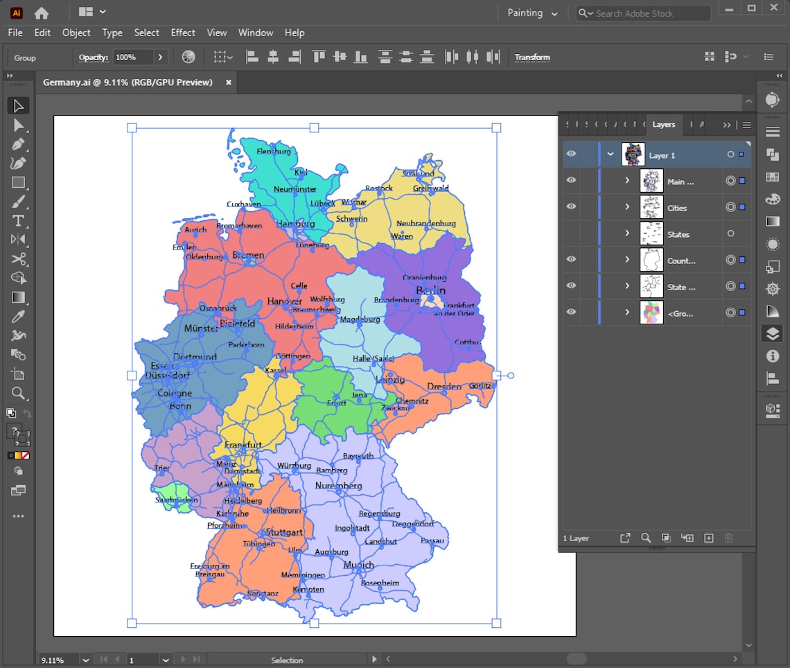 Germany Map Vector, Germany States, Editable Germany Map, Germany Map ...