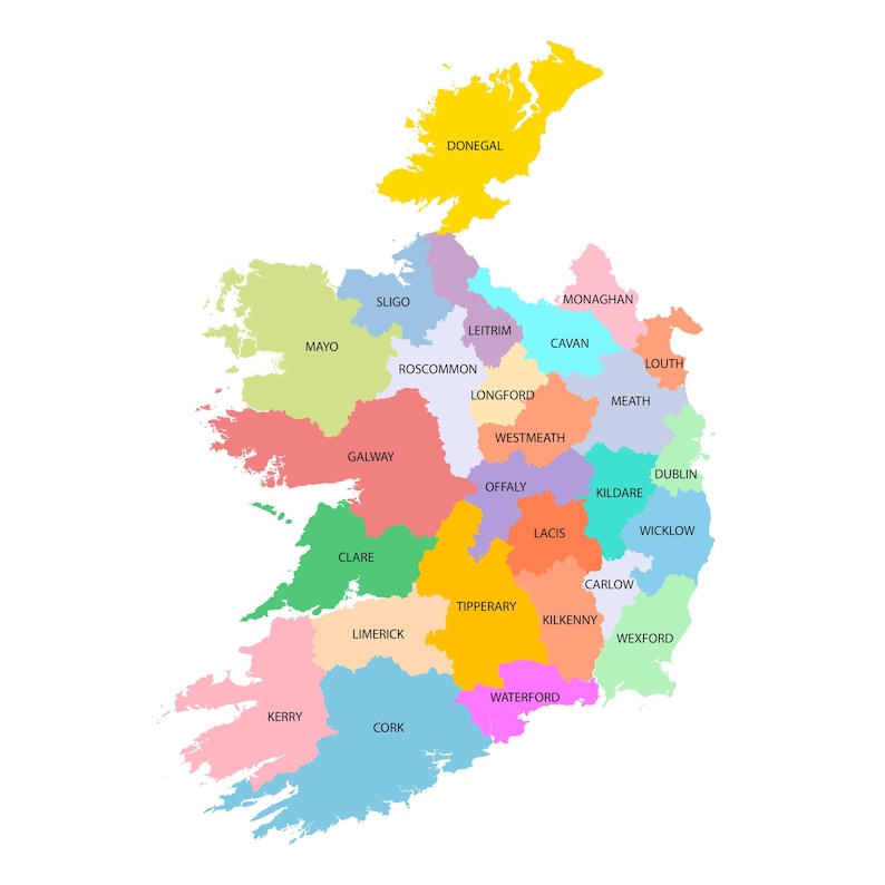 Ireland Map Vector, Counties, Laser Cutting, Decoupage (EPS, PDF, PNG ...