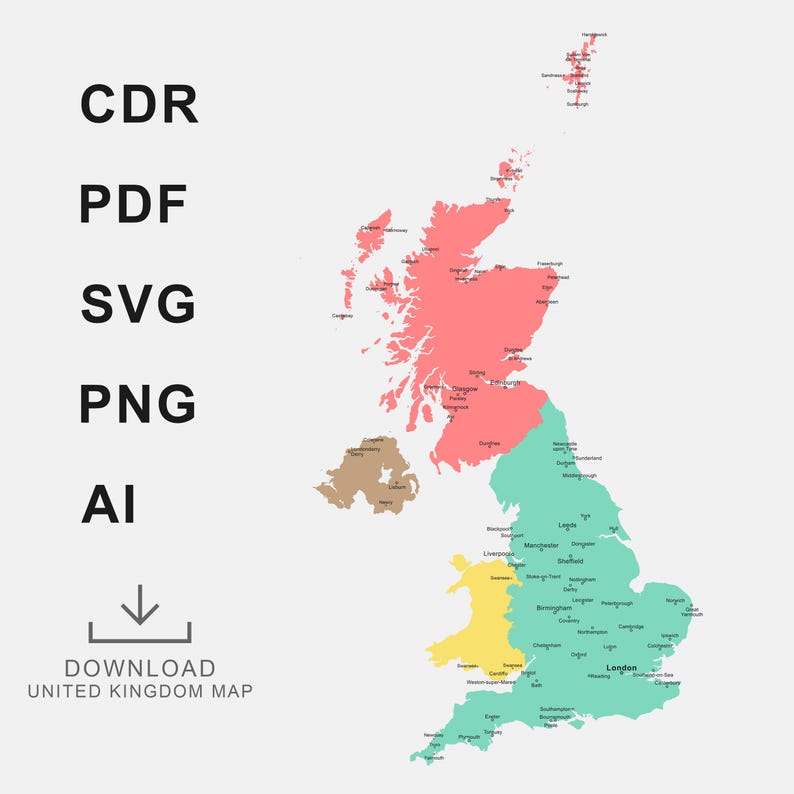 United Kingdom Map Vector, Printable Map, UK States, Editable Great ...