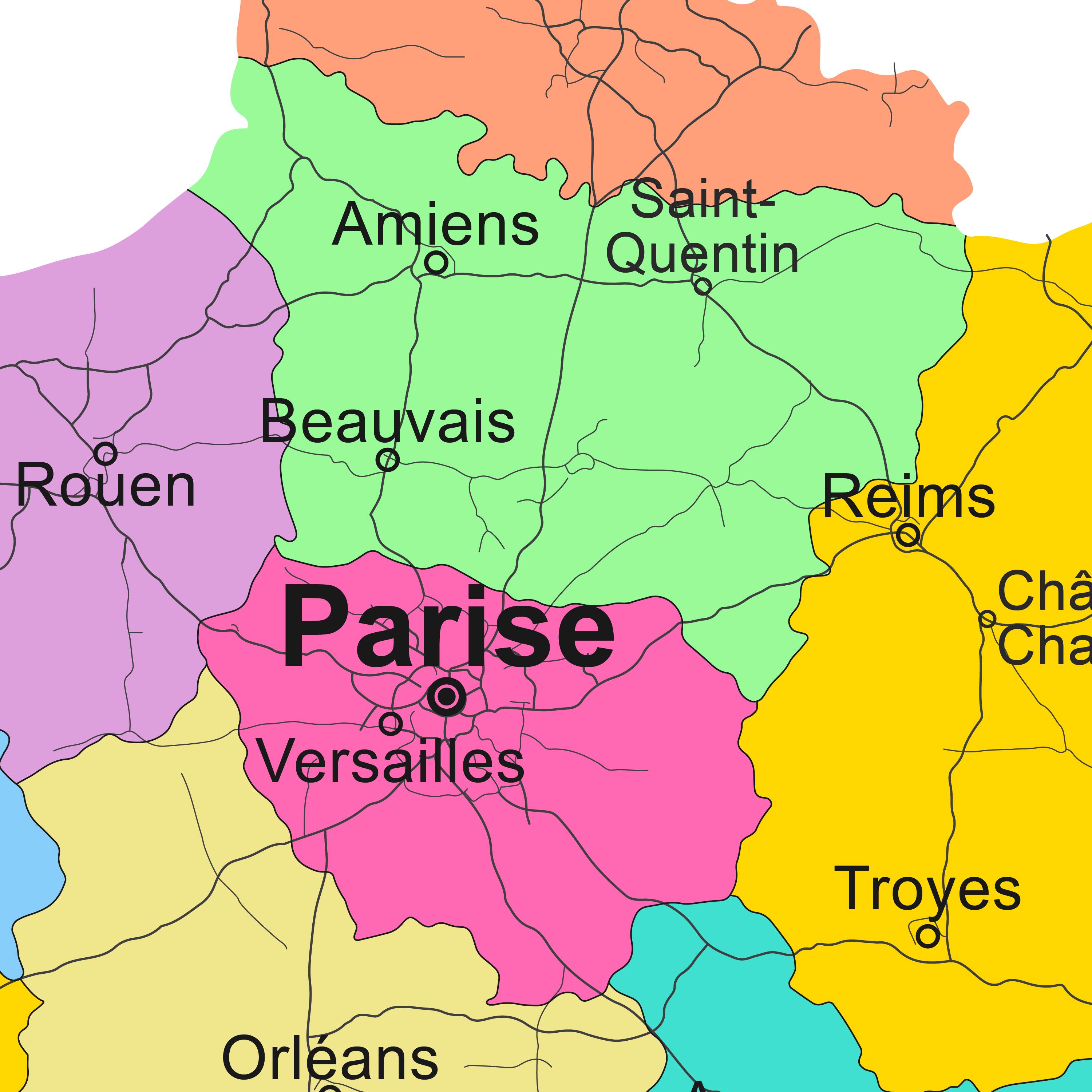 France Map Vector, French Regions & Departments (EPS, PDF, AI) - Etsy