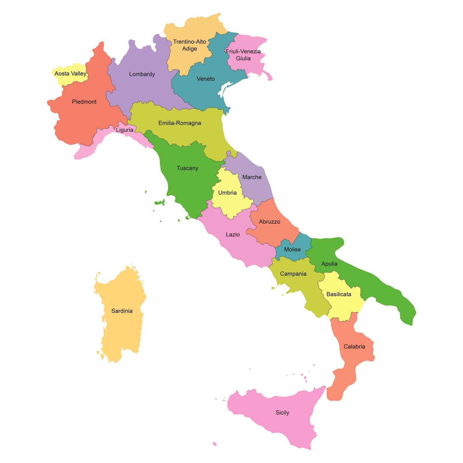 Italy Map Vector, Regions of Italy, Italy States, Editable Italy Map ...