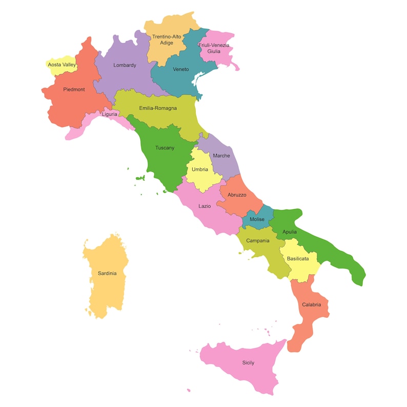 Italy Map Vector, Regions of Italy, Italy States, Editable Italy Map ...
