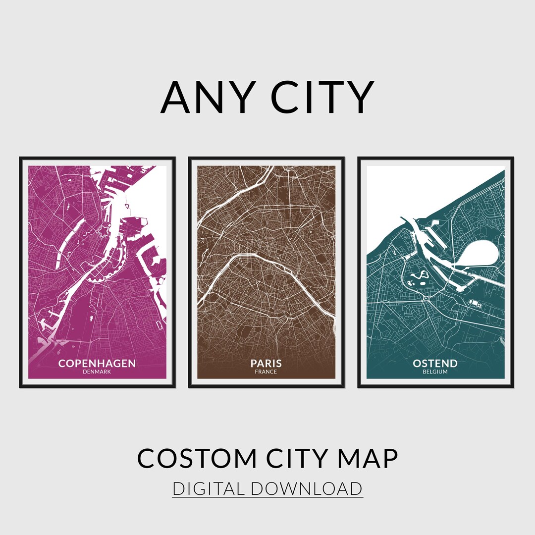Custom Map, Any City, Any Town, Your City, Download Digital Map ...