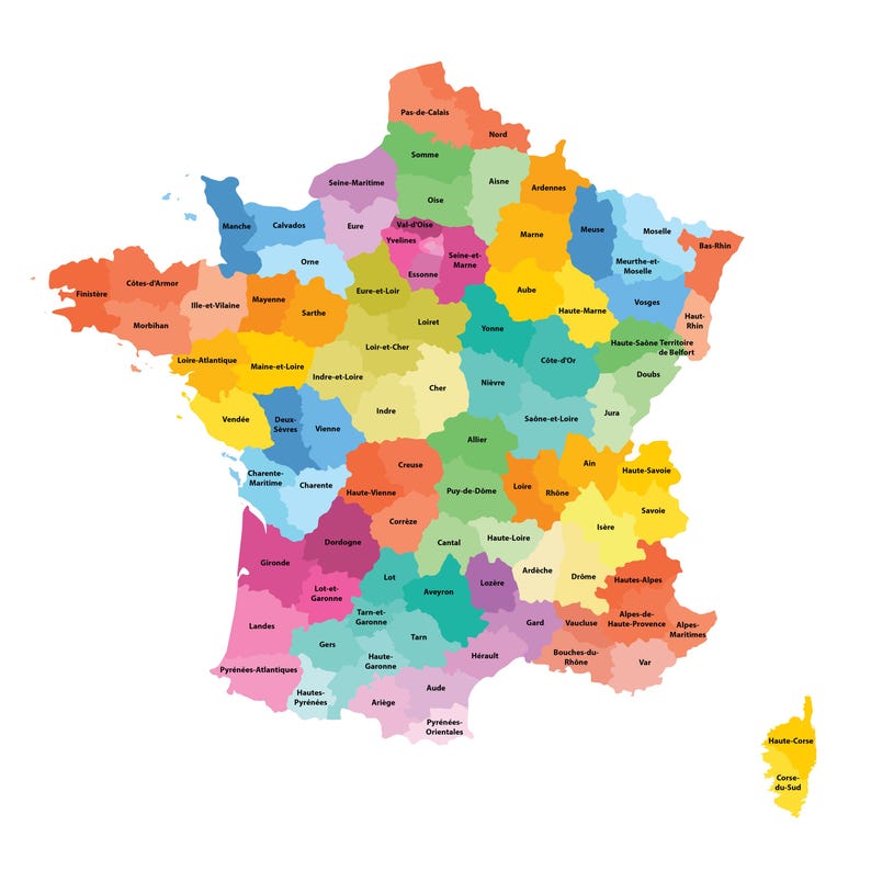 France Map Vector, French Regions & Departments (EPS, PDF, AI) - Etsy UK