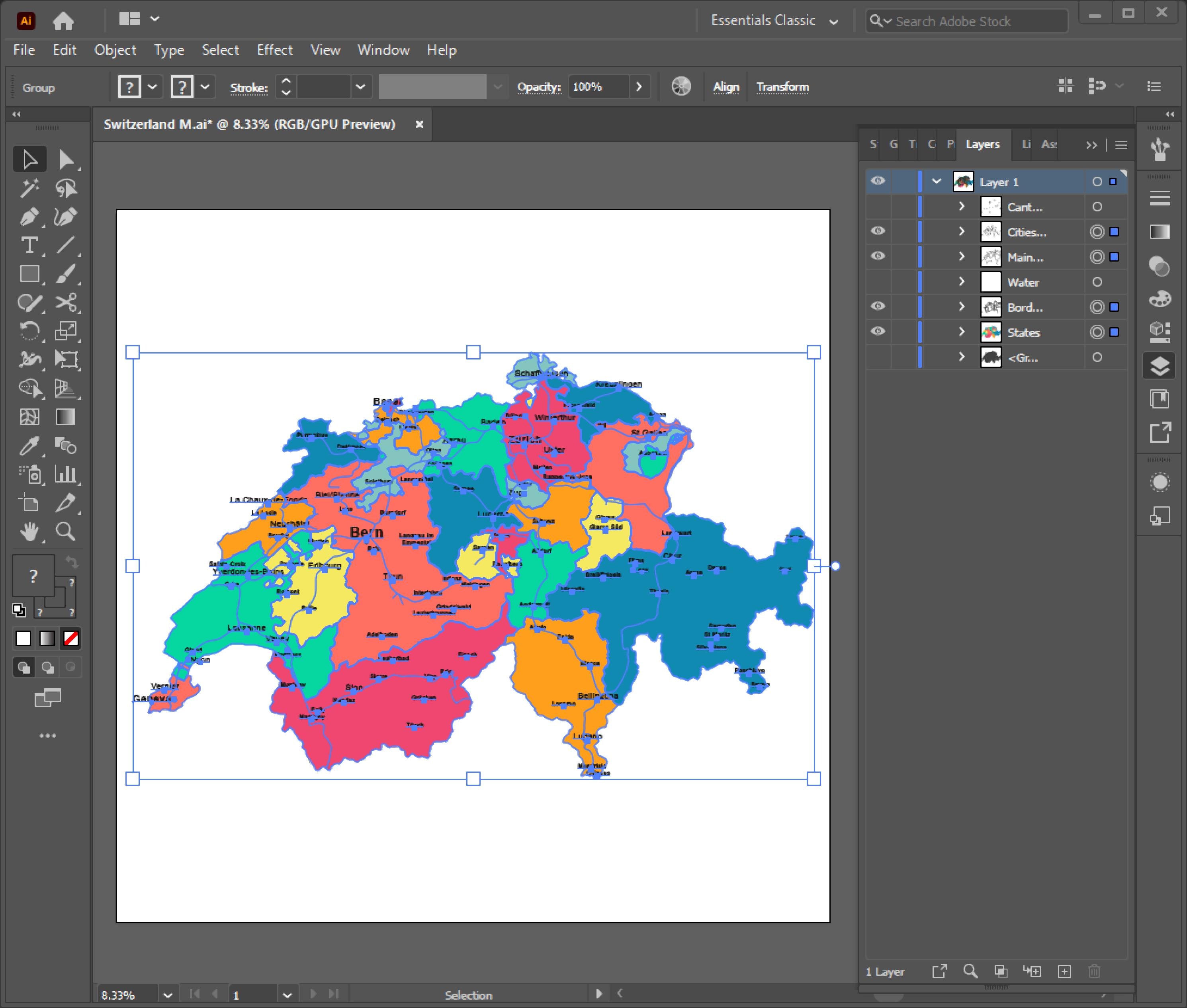 Switzerland Map Vector, Subdivisions of Switzerland, Cantons of ...