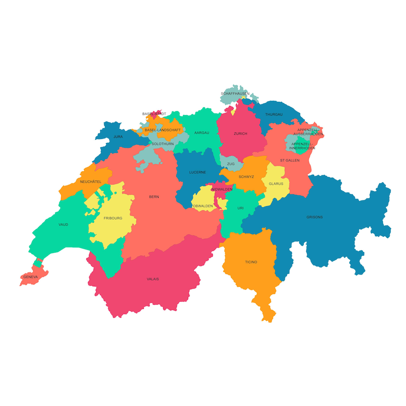 Switzerland Map Vector, Subdivisions of Switzerland, Cantons of ...