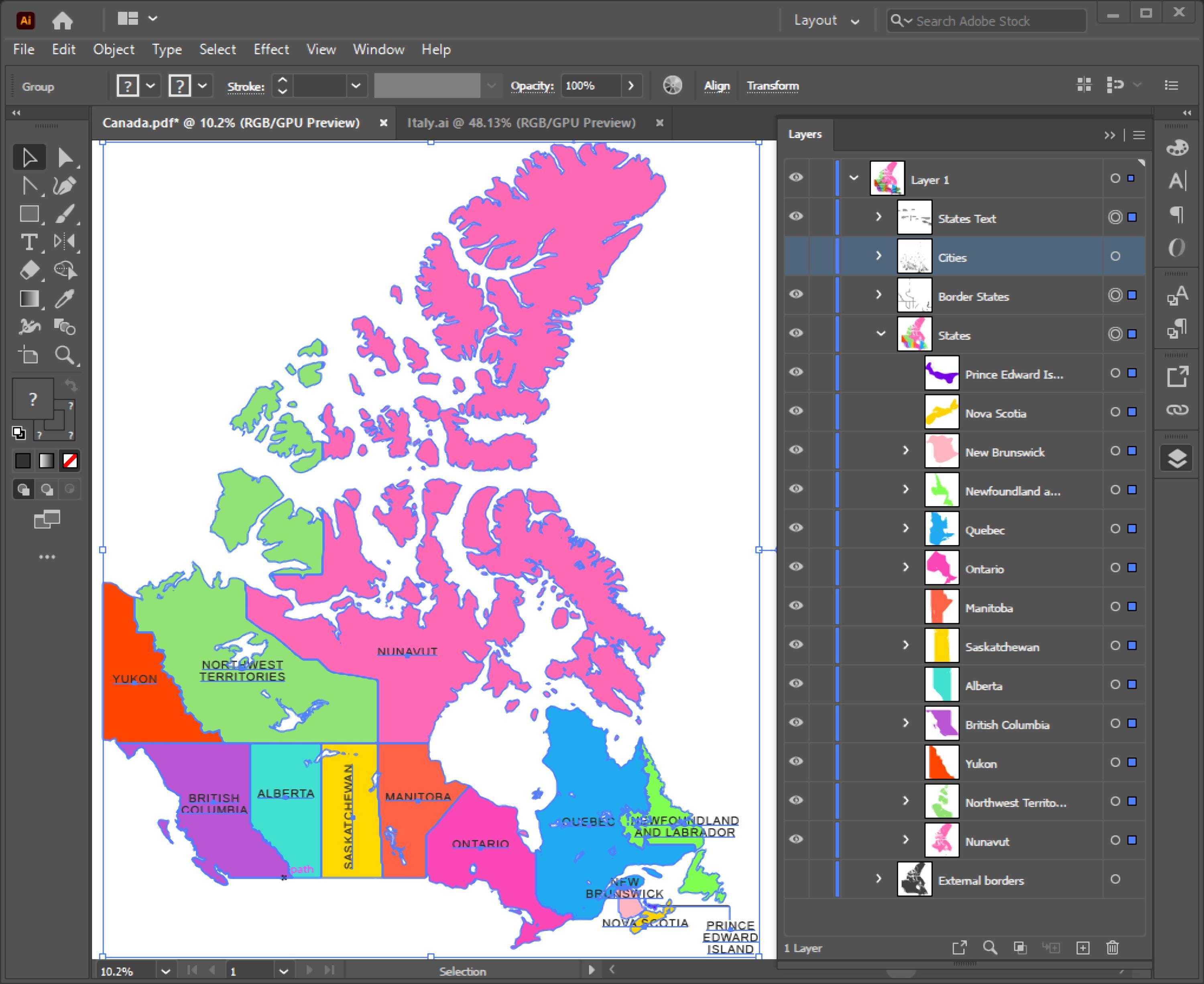 Canadian Map Vector, Regions of Canada Map, Carte Du Canada, Editable ...