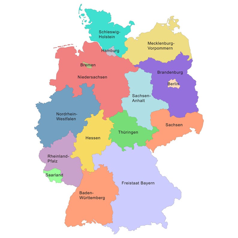 Germany Map Vector, Germany States, Editable Germany Map, Germany Map ...
