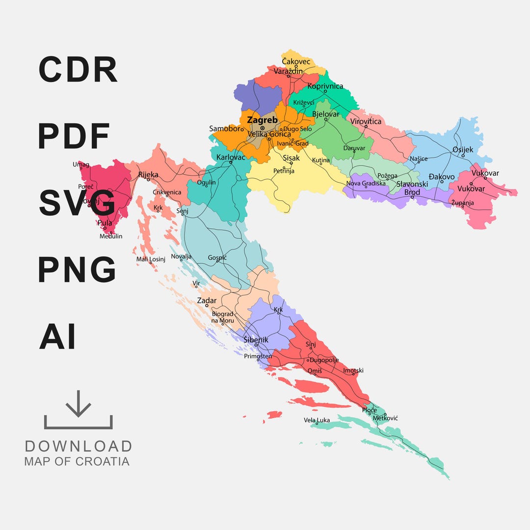 Croatia Map Vector, Croatia Counties, Editable Map, Croatia Map in (EPS ...