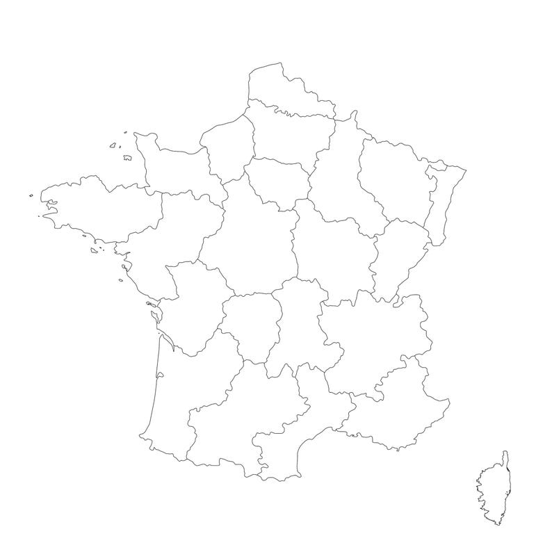 French Map Vector, Regions of French Map, French Department, Carte De ...