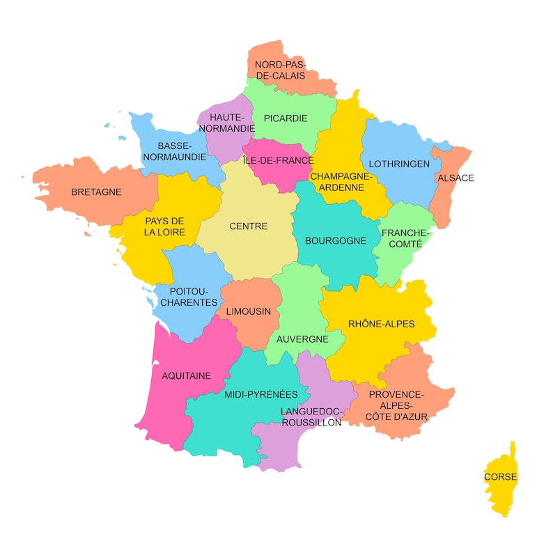 France Map Vector, French Regions & Departments (EPS, PDF, AI) - Etsy