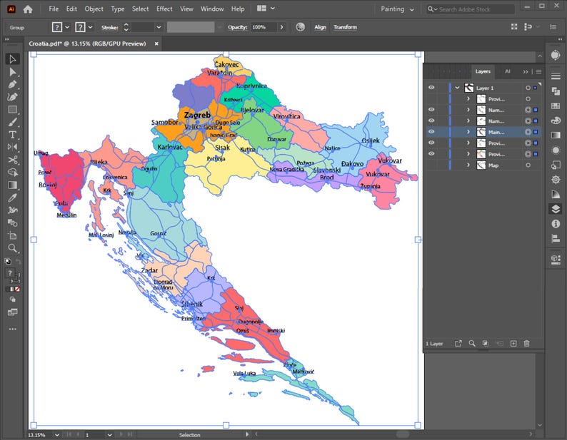 Croatia Map Vector, Croatia Counties, Editable Map, Croatia Map in (EPS, PDF, PNG), Croatia Map ...