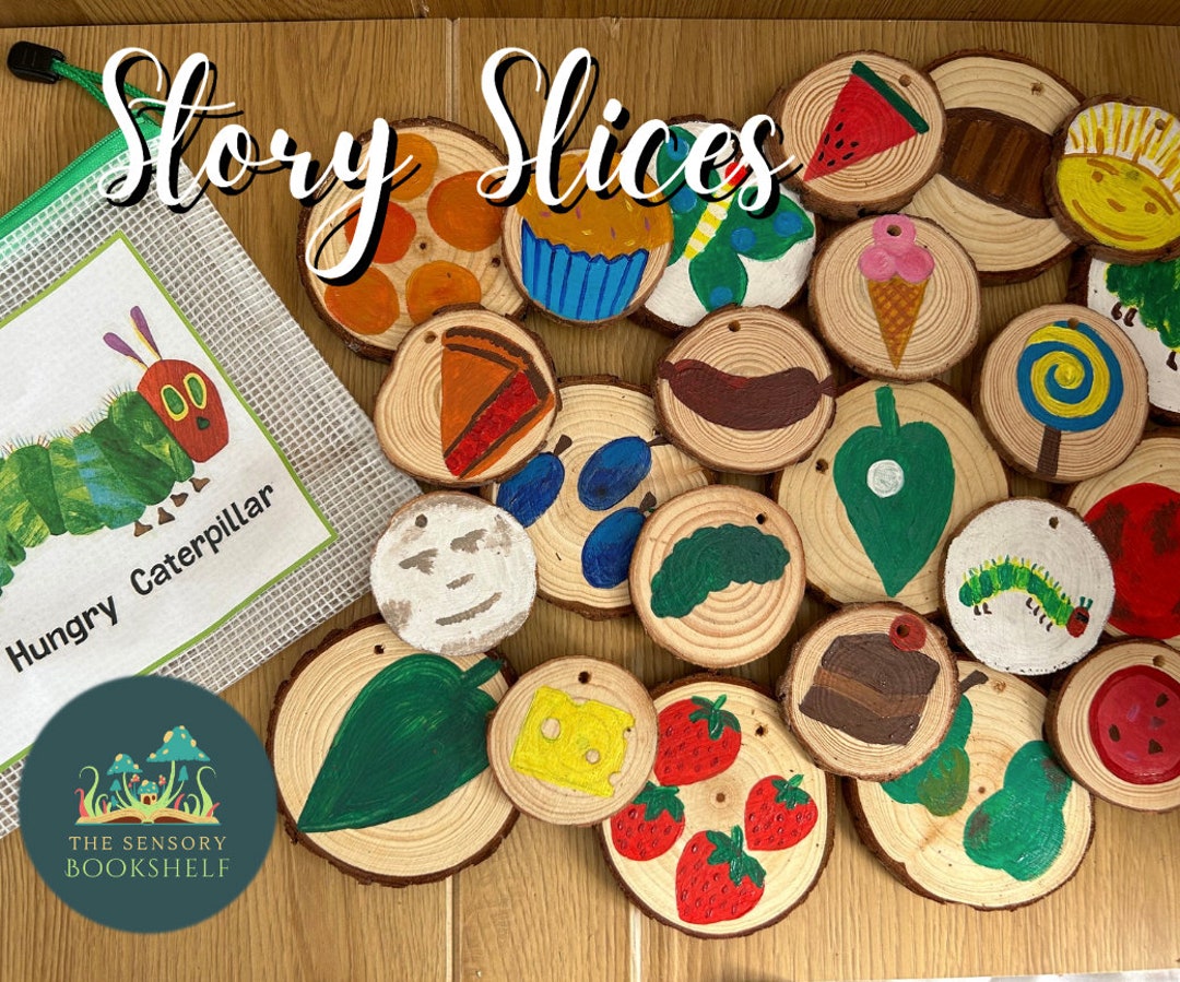 The Very Hungry Caterpillar Story Wood Slices, Sensory Story, Painted ...
