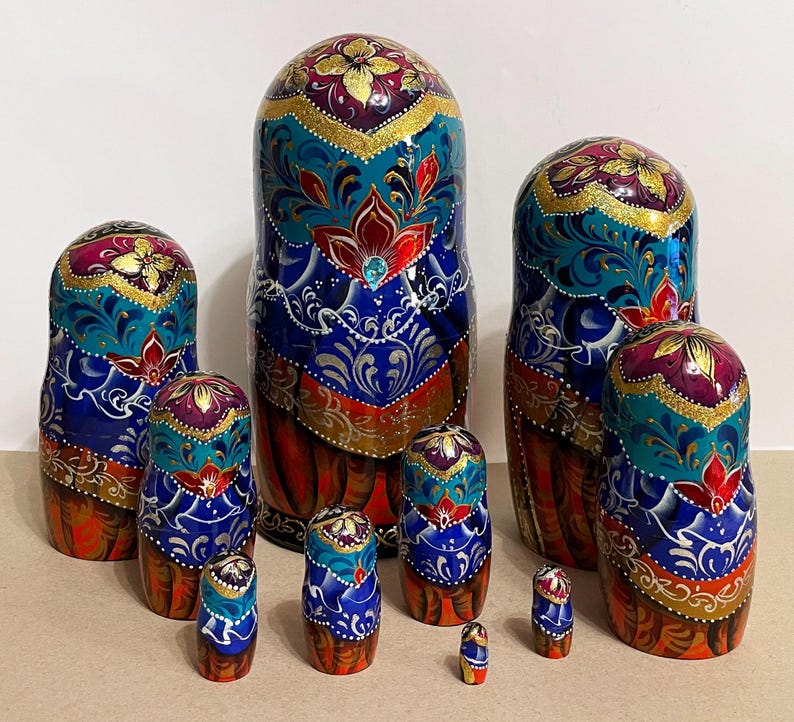 Russian Nesting Dolls of 10 With Fairy Tales, Matryoshka Doll With ...