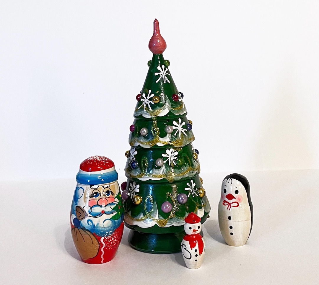 Christmas Tree Nesting Dolls of 4, Christmas Tree Matryoshka, New Year ...