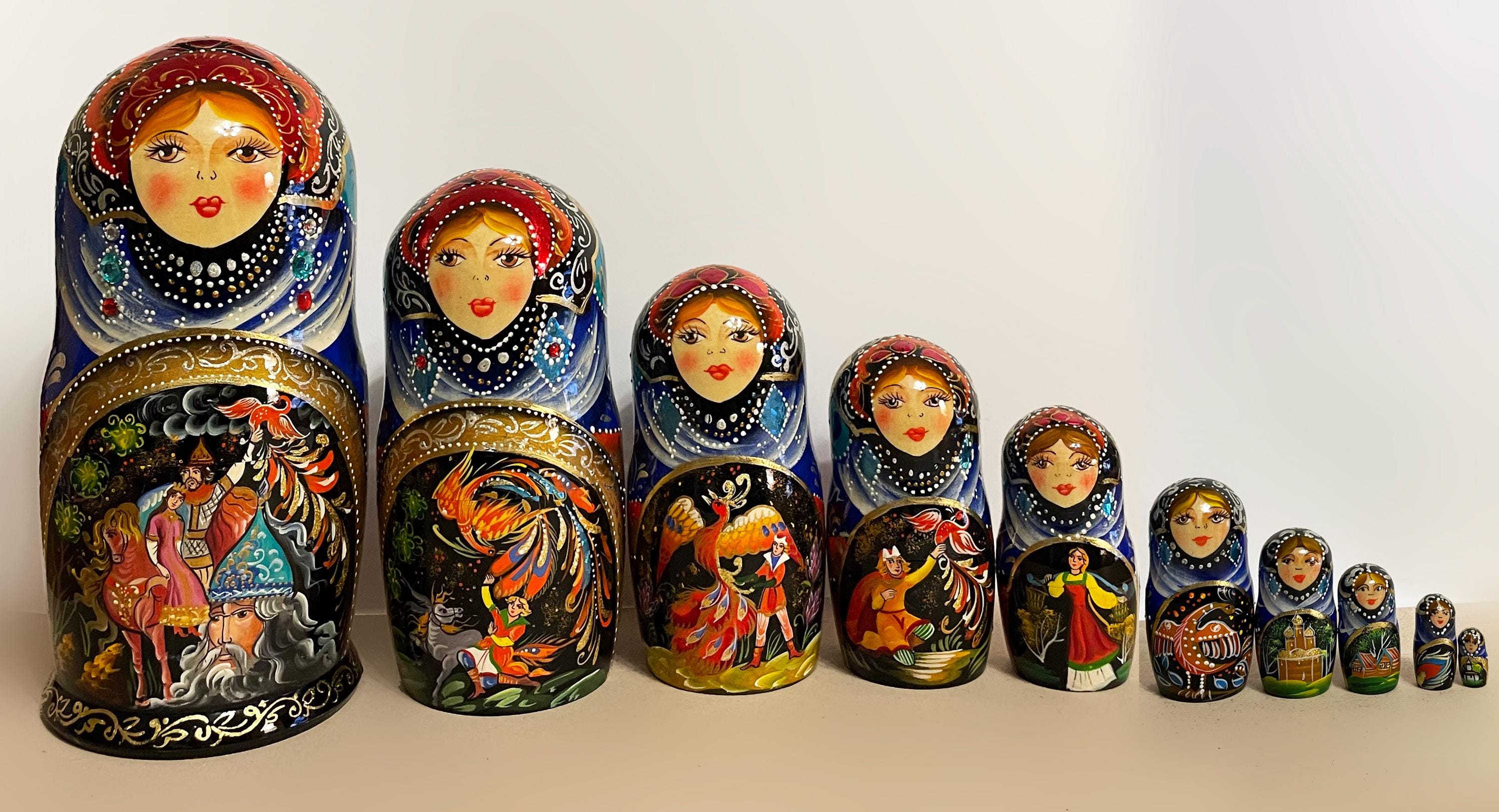 Russian Nesting Dolls of 10 With Fairy Tales, Matryoshka Doll With ...
