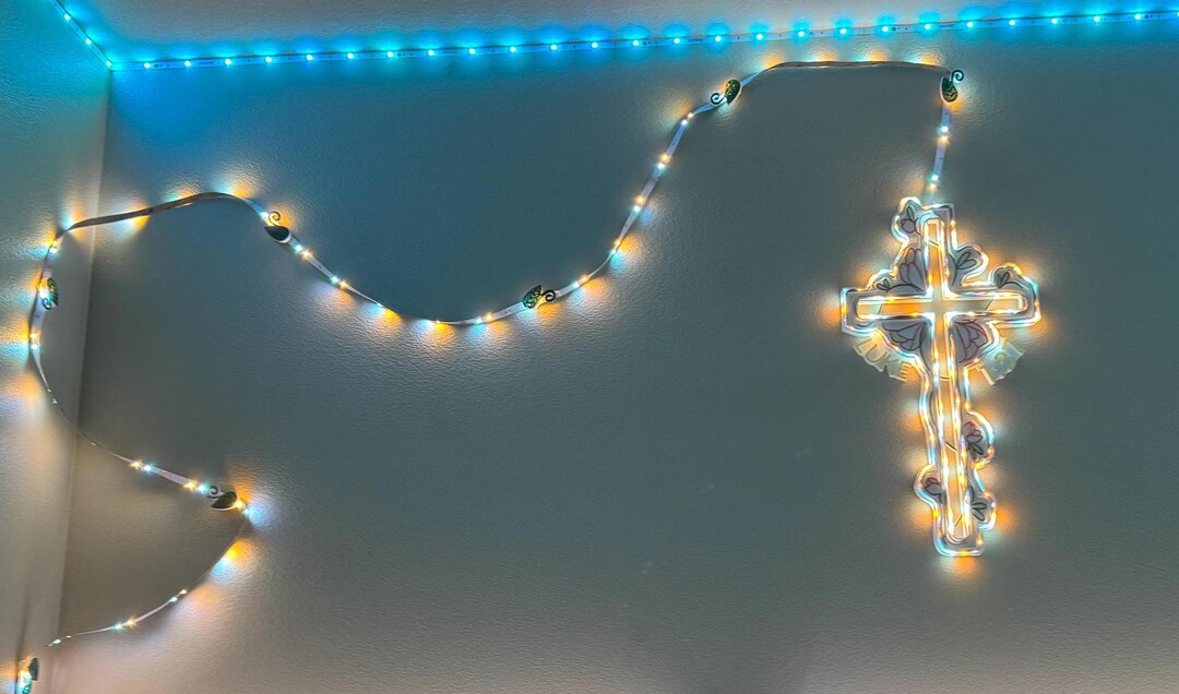 Light up Sign to Hang on Wall Cross With Flowers and Bible Verse ...