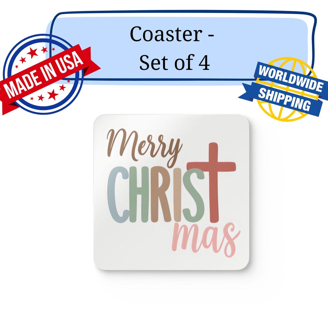 Merry Christmas Coaster Set of 4, Christian Christmas Coasters With ...
