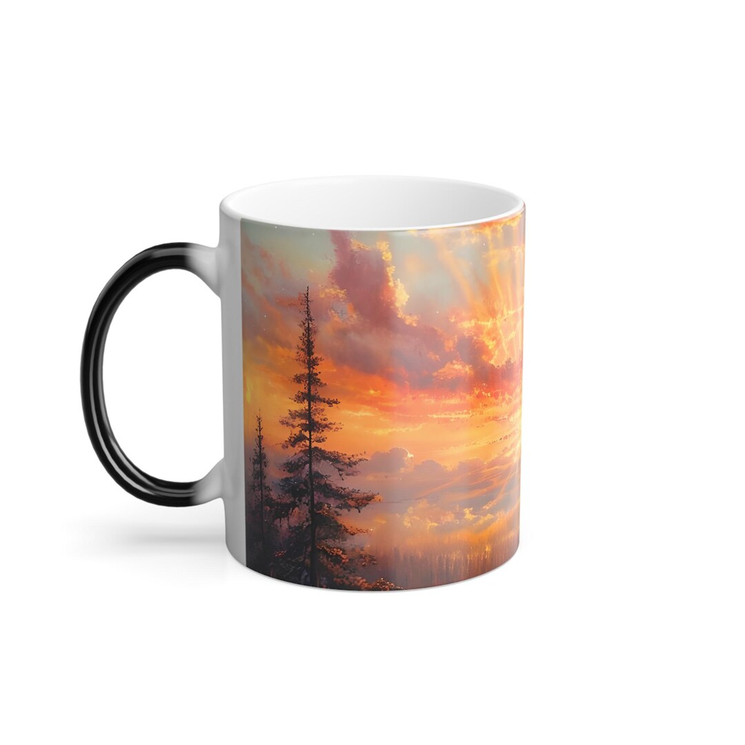 Heat Reactive Sunset Mug, Scenic Reveal Coffee Cup, Evening Sky Artwork ...