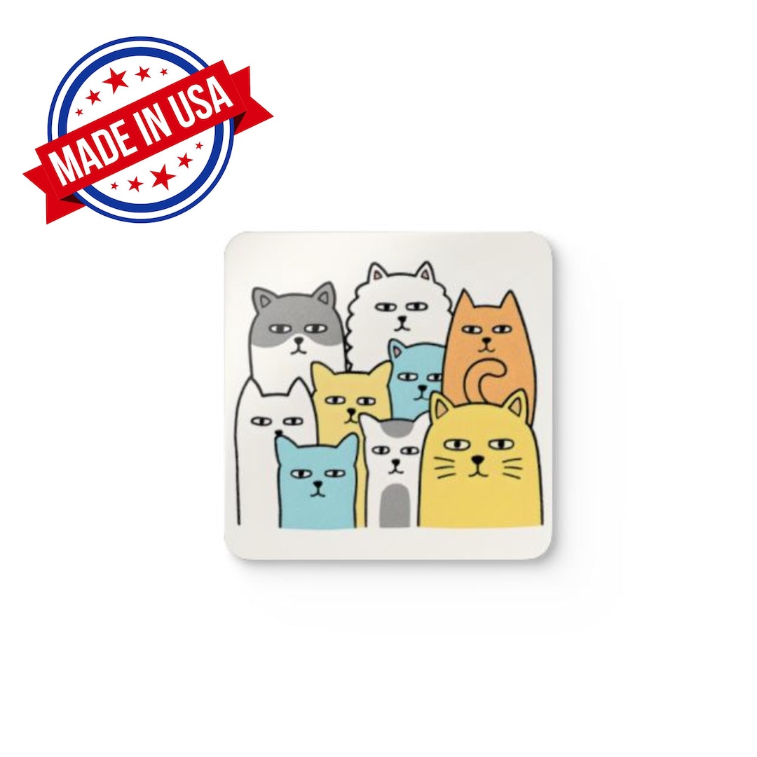 Cute Cat Coaster Set Colorful Cartoon Cats Funny Home Decor Gift for ...
