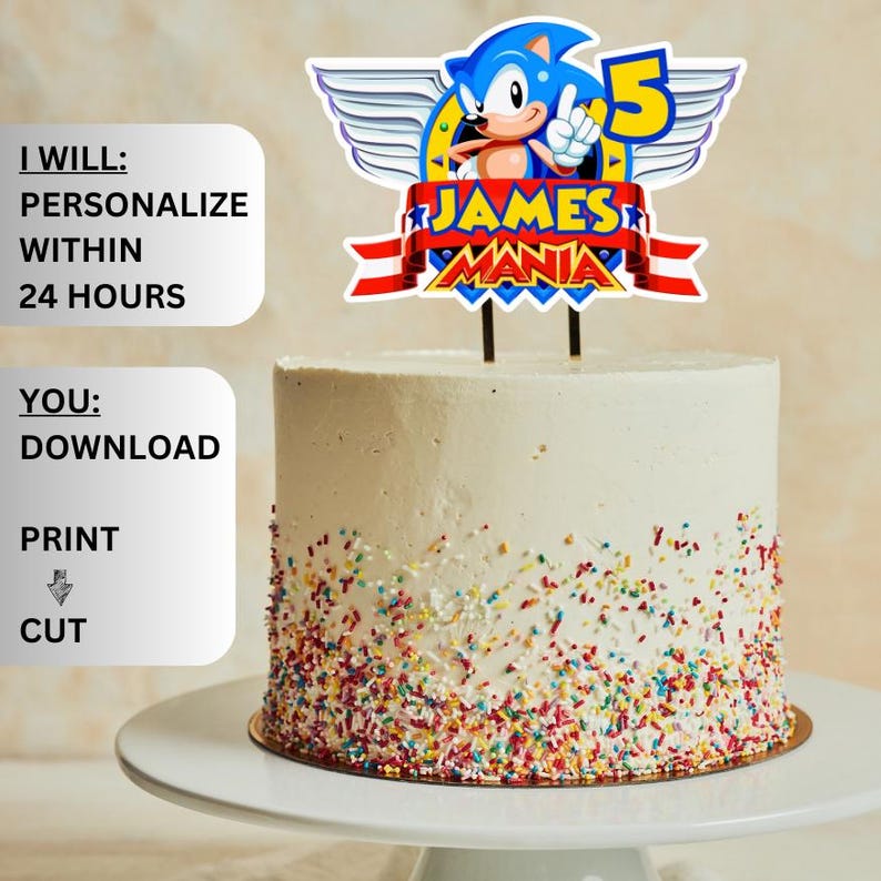 Printable Sonic the Hedgehog Cake Topper, Sonic Birthday Party Cake ...