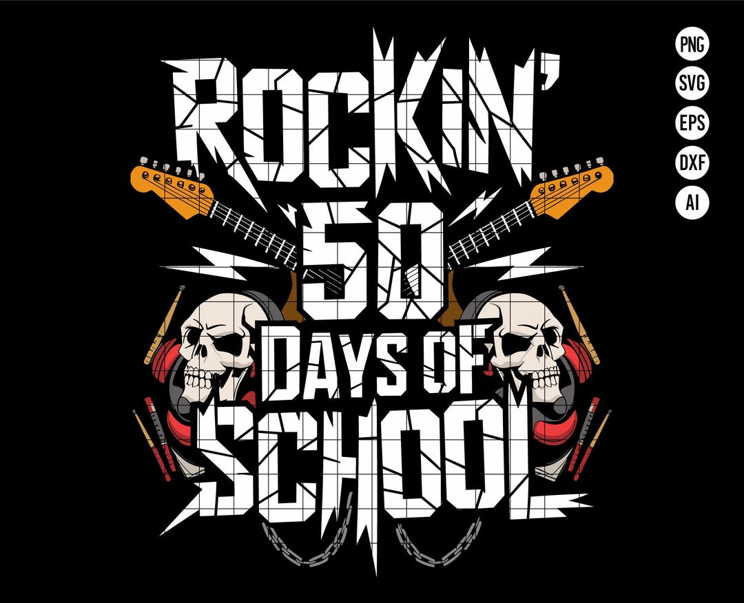 Rockin' 50 Days of School SVG, Skull Rock Band School Design, Milestone ...