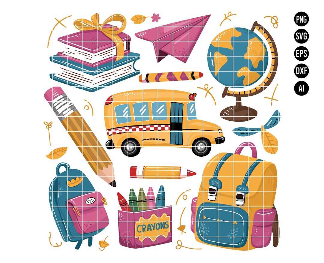 Back to School Clipart Bundle SVG PNG, School Supplies Clipart, School ...