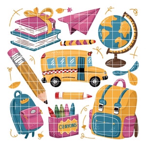 Back to School Clipart Bundle SVG PNG, School Supplies Clipart, School ...
