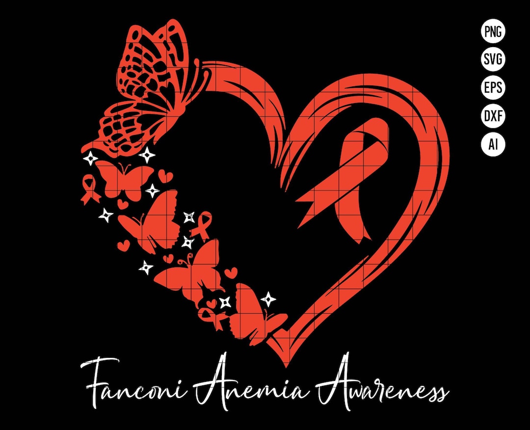 Fanconi Anemia Awareness SVG, Red Ribbon Heart Awareness PNG, Butterfly ...