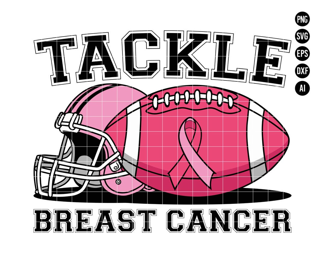 Tackle Breast Cancer SVG PNG, Pink Ribbon Football SVG, Breast Cancer ...