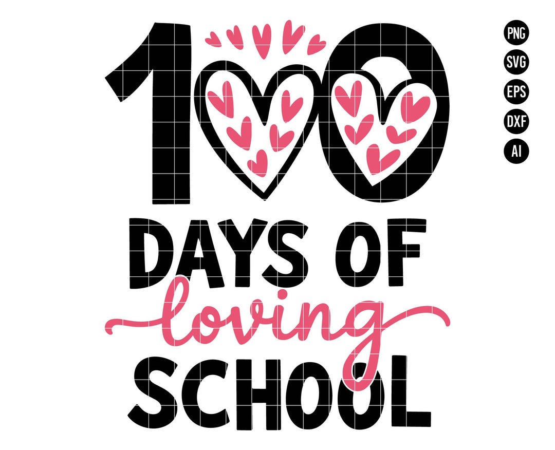 100 Days of Loving School SVG, Heart Teacher School Design, Teacher ...