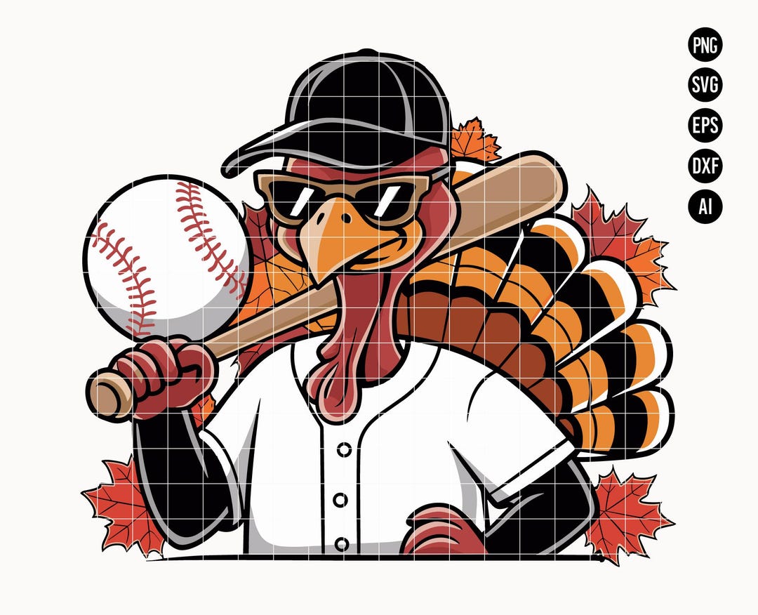 Baseball Turkey SVG PNG, Funny Thanksgiving Turkey With Bat and Shades ...