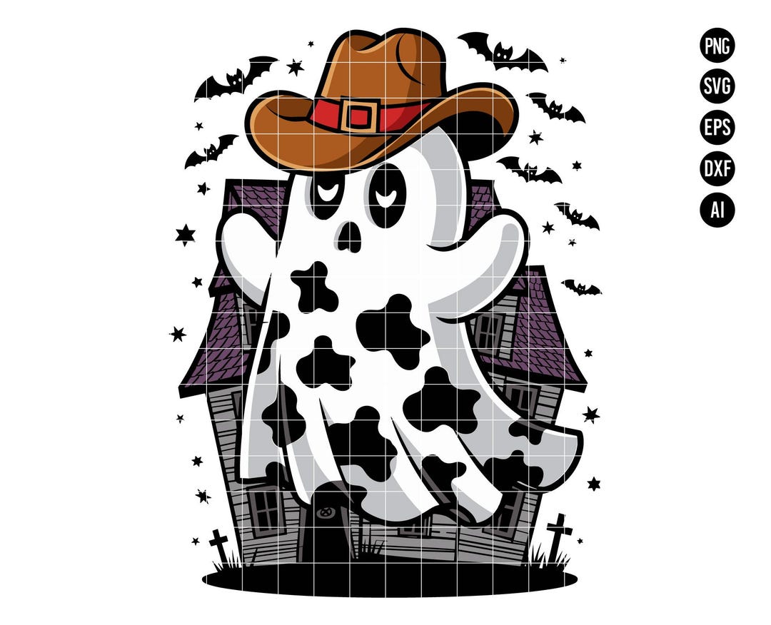 Cowboy Ghost Halloween SVG PNG, Cute Cow Print Ghost SVG, Halloween ...