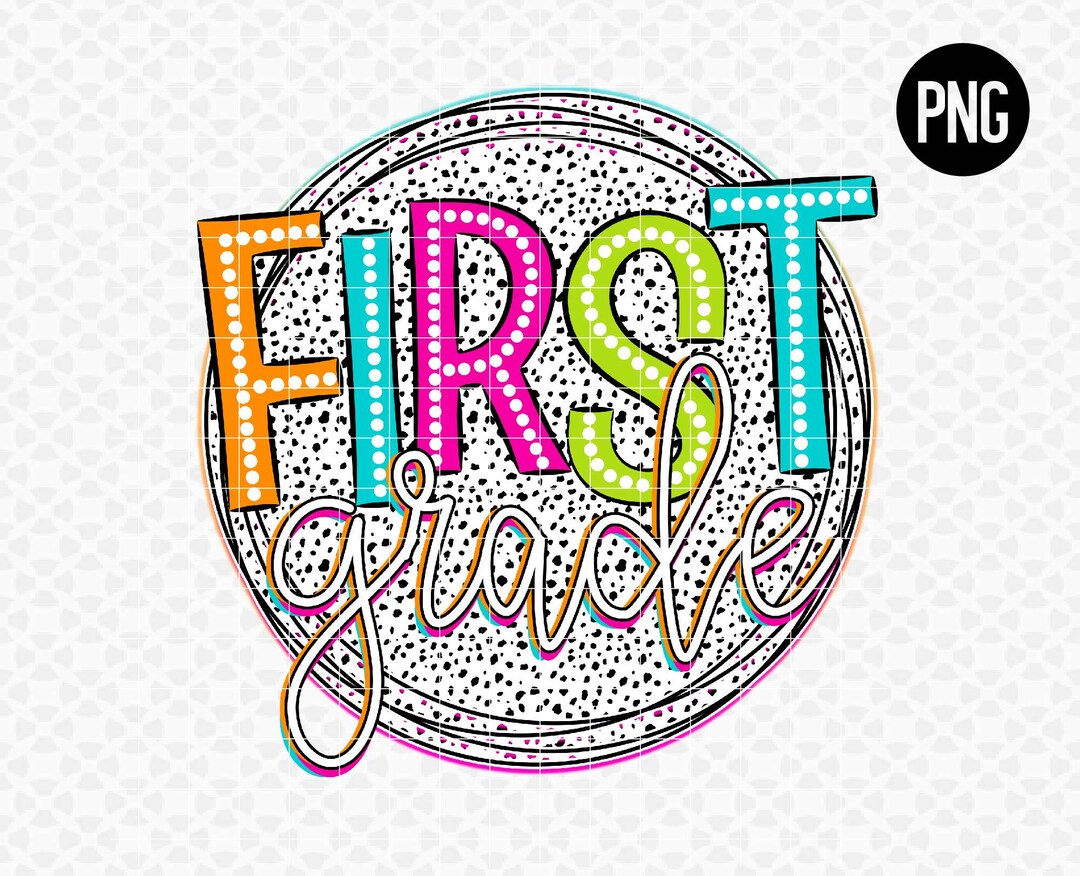 Colorful First Grade PNG Design, Retro Polka Dot Pattern, Fun Back-to ...