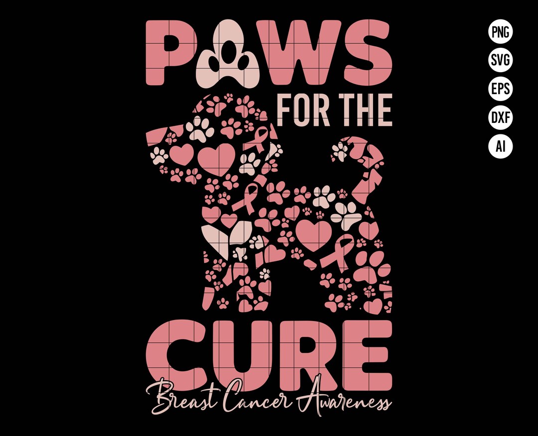 Paws for the Cure SVG PNG, Breast Cancer Awareness Dog Clipart, Pink ...
