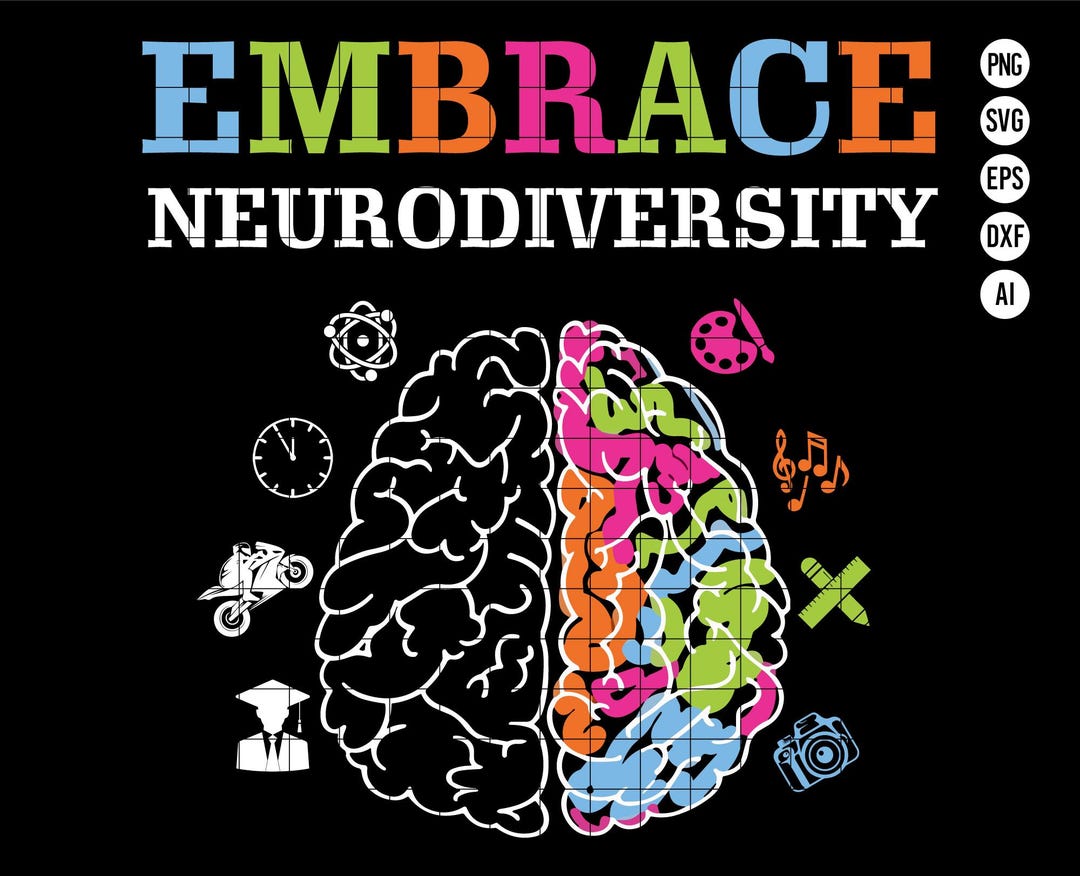 Embrace Neurodiversity SVG PNG, Colorful Neurodivergent Brain Clipart ...