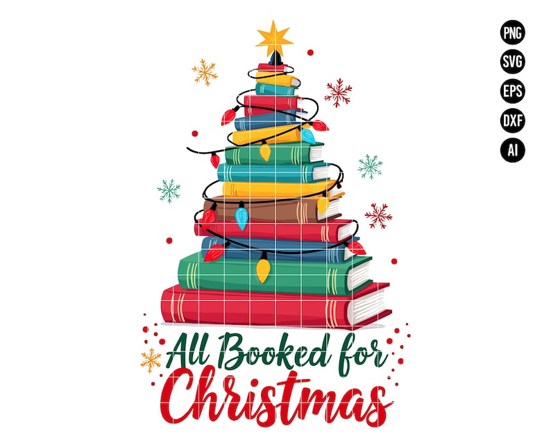 Christmas Book Tree SVG PNG, All Booked for Christmas Design, Reading ...