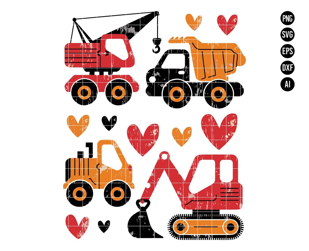 Construction Trucks Valentine SVG PNG, Cute Construction Vehicle SVG ...