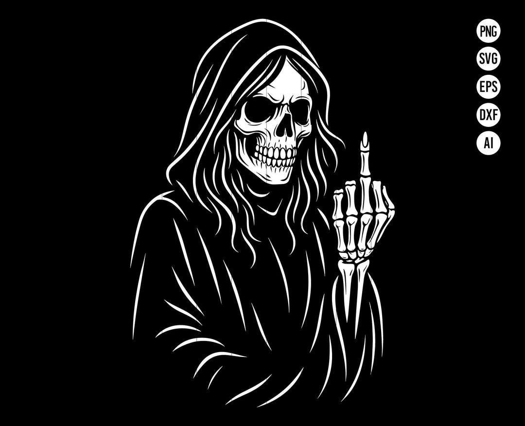 Grim Reaper Middle Finger SVG Skeleton Hand PNG Gothic Dark Humor ...