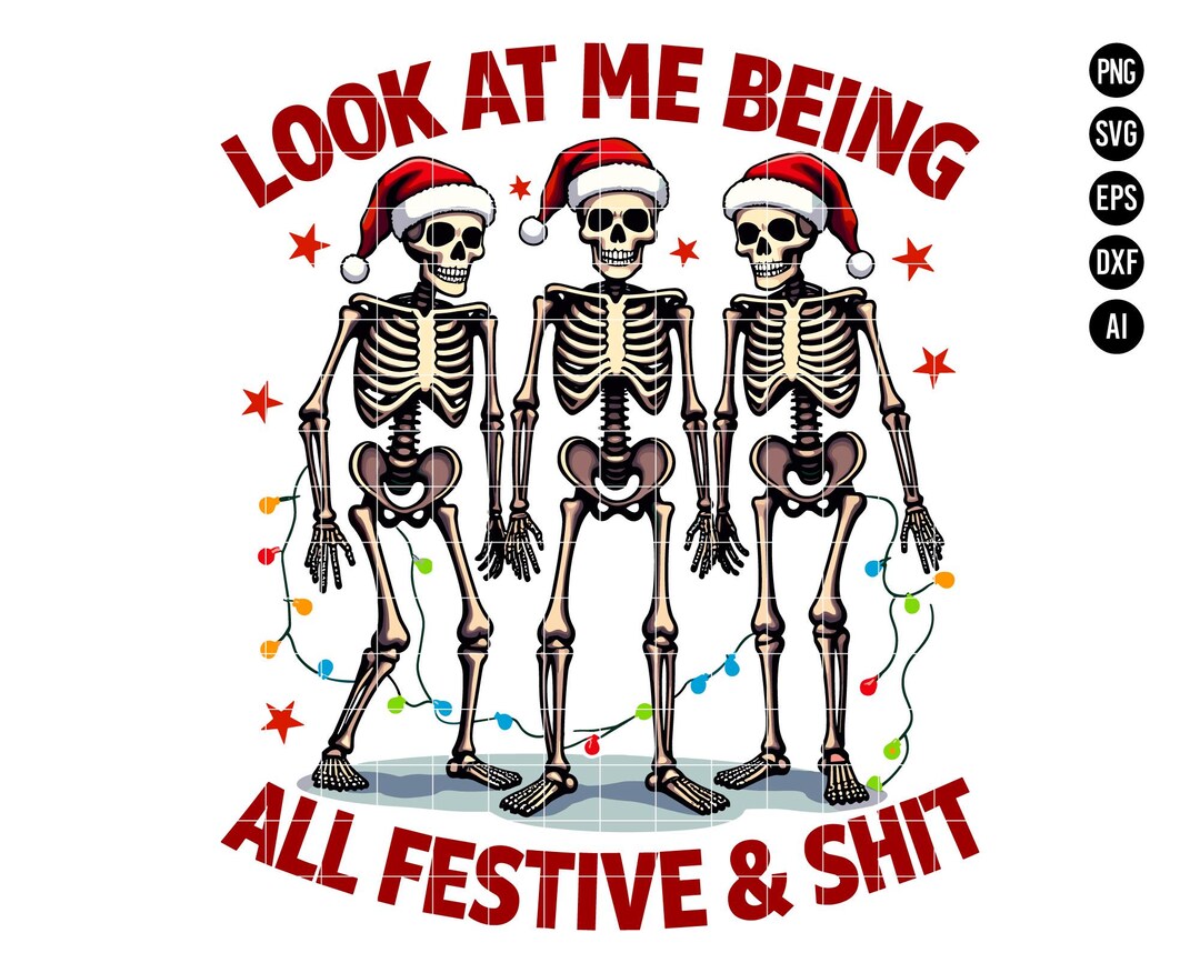 Festive Skeletons Christmas SVG PNG, Funny Holiday Skeleton Design ...