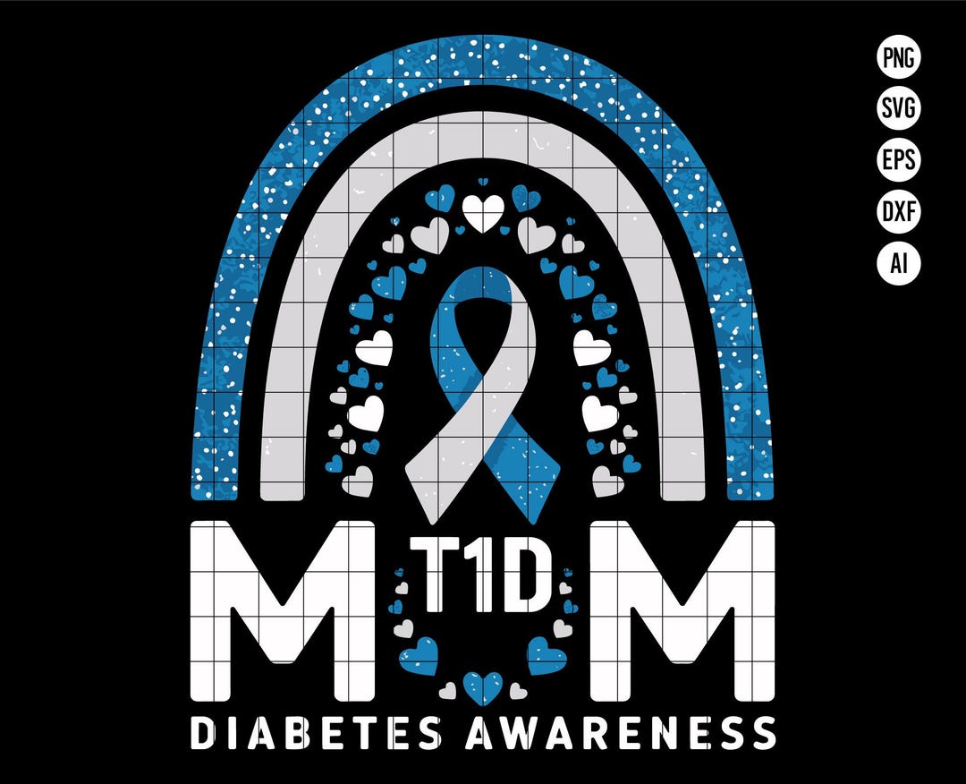 T1D Mom Diabetes Awareness SVG SVG, Blue Ribbon Rainbow Design, Type 1 ...