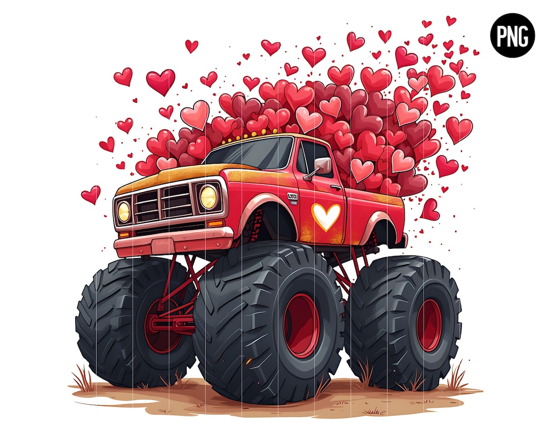 Monster Truck Love PNG, Valentine’s Day Truck Design, Cute and Rugged ...