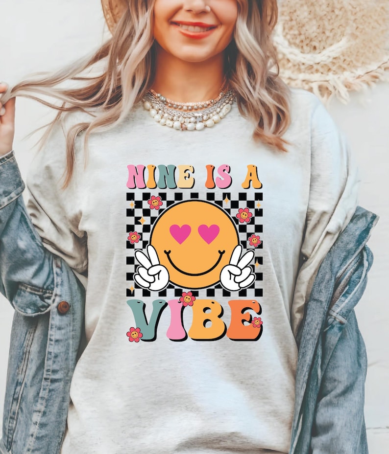Nine is A Vibe PNG, 9th Birthday Groovy Girls 9 Years Old Svg File ...
