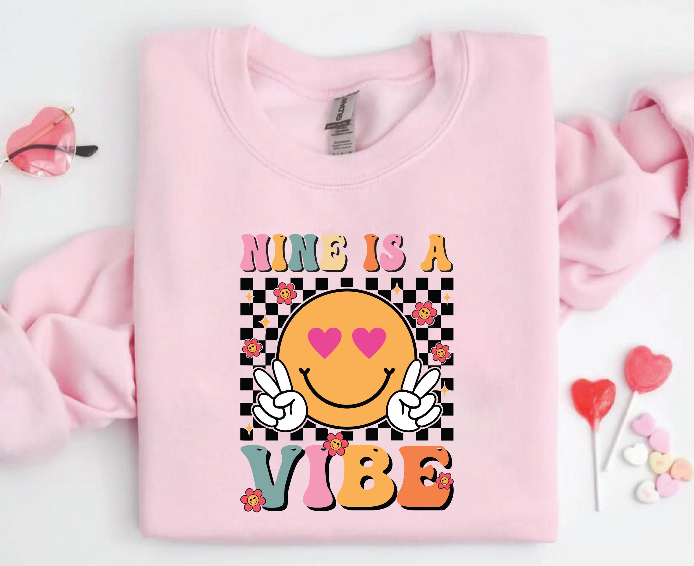 Nine is A Vibe PNG, 9th Birthday Groovy Girls 9 Years Old Svg File ...
