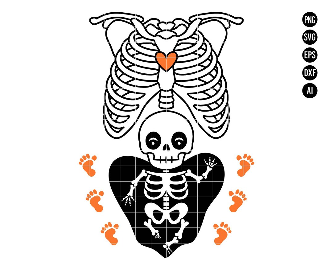 Skeleton Pregnancy SVG, Cute Skeleton With Baby Digital Download ...