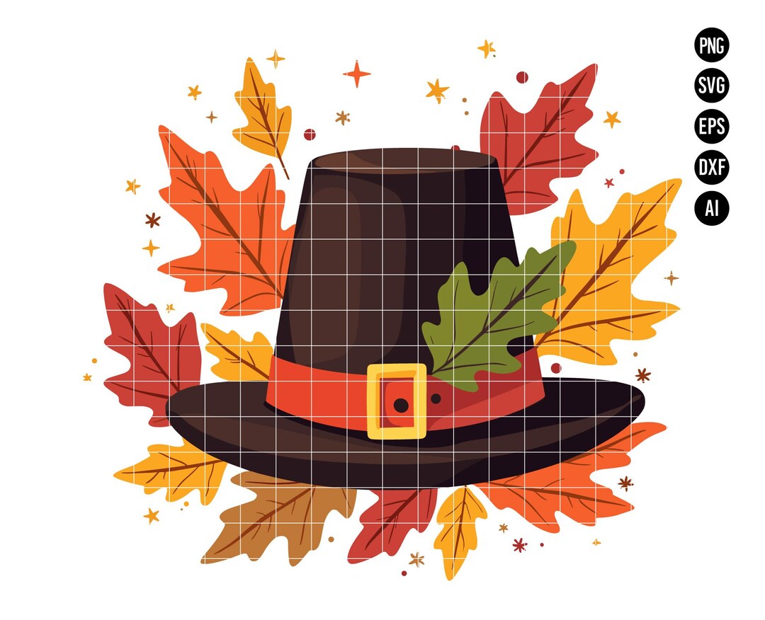 Fall Pilgrim Hat SVG PNG, Autumn Leaves Thanksgiving Design, Perfect ...