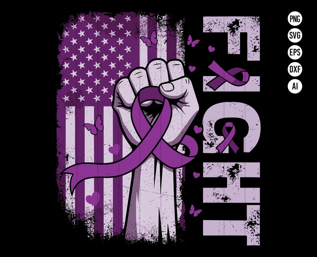 Fight Awareness Ribbon SVG PNG Strong Fist American Flag Purple Ribbon ...