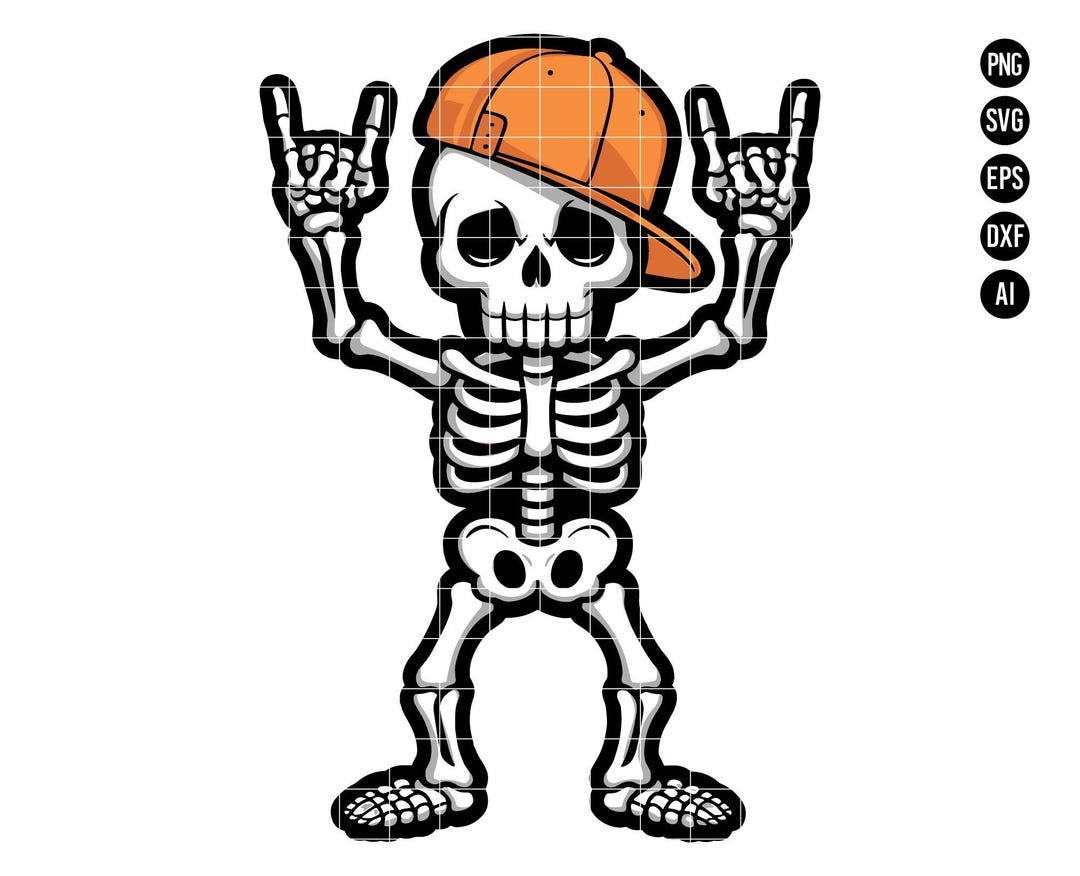 Cool Halloween Punk Rock, PNG Rocker Skeleton Cap Skater SVG, Funny ...
