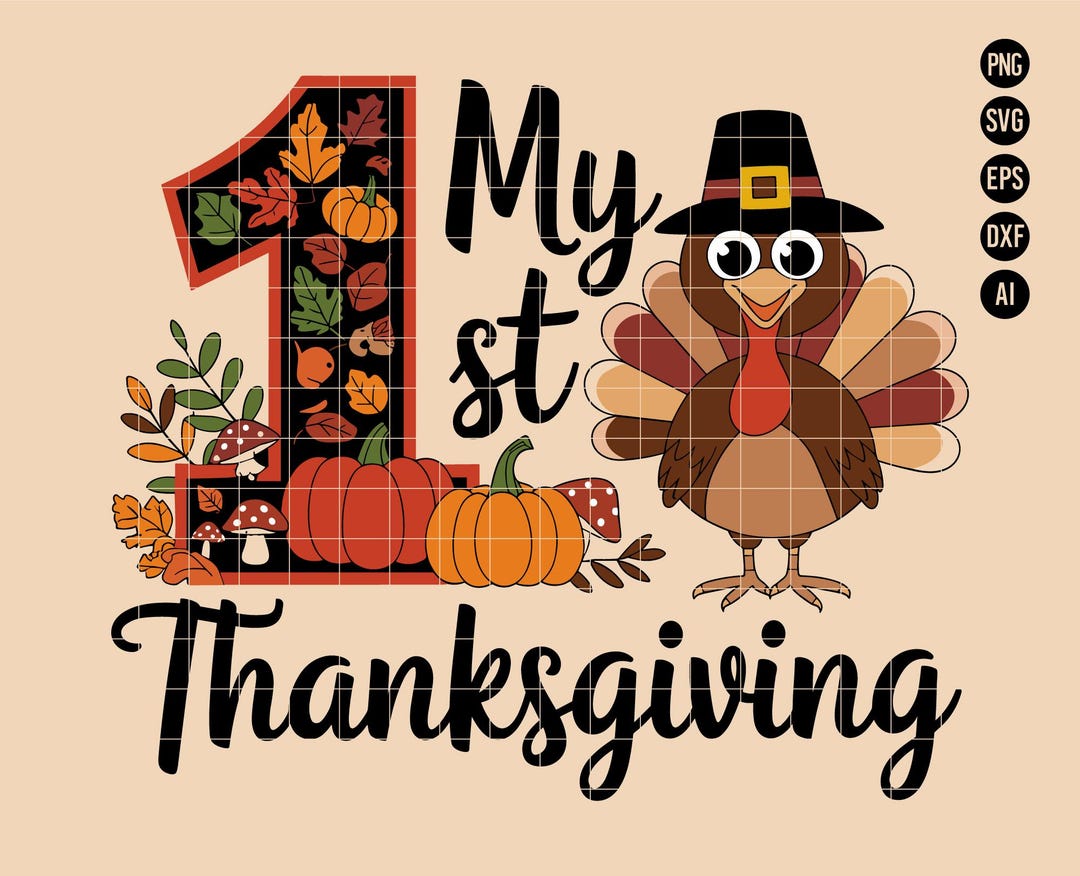 My First Thanksgiving SVG PNG, Cute Pilgrim Turkey Design, Baby's First ...